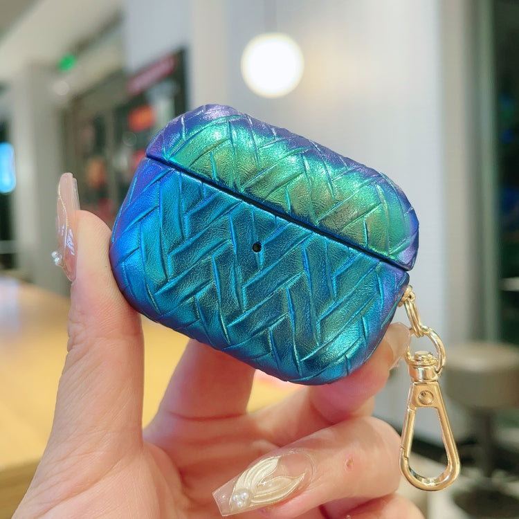 For AirPods Pro 2 Colorful Weaving Texture Earbuds Box PC Case with Ho ...