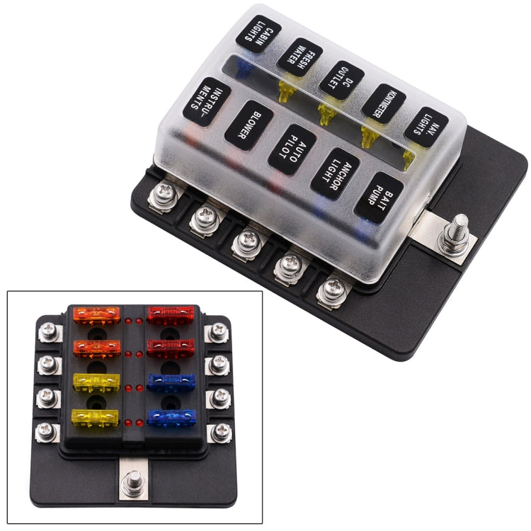 1 in 10 Out Fuse Box Screw Terminal Section Fuse Holder Kits with LED ...