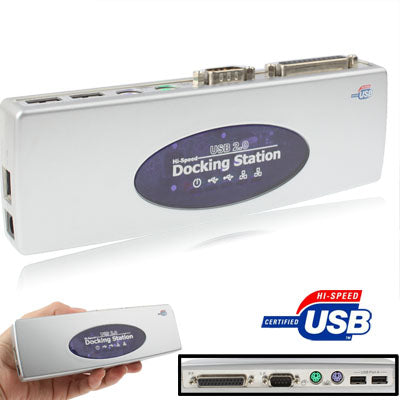 USB 2.0 Hi-Speed Docking Station with LAN 8 Ports Silver – Buy2fix